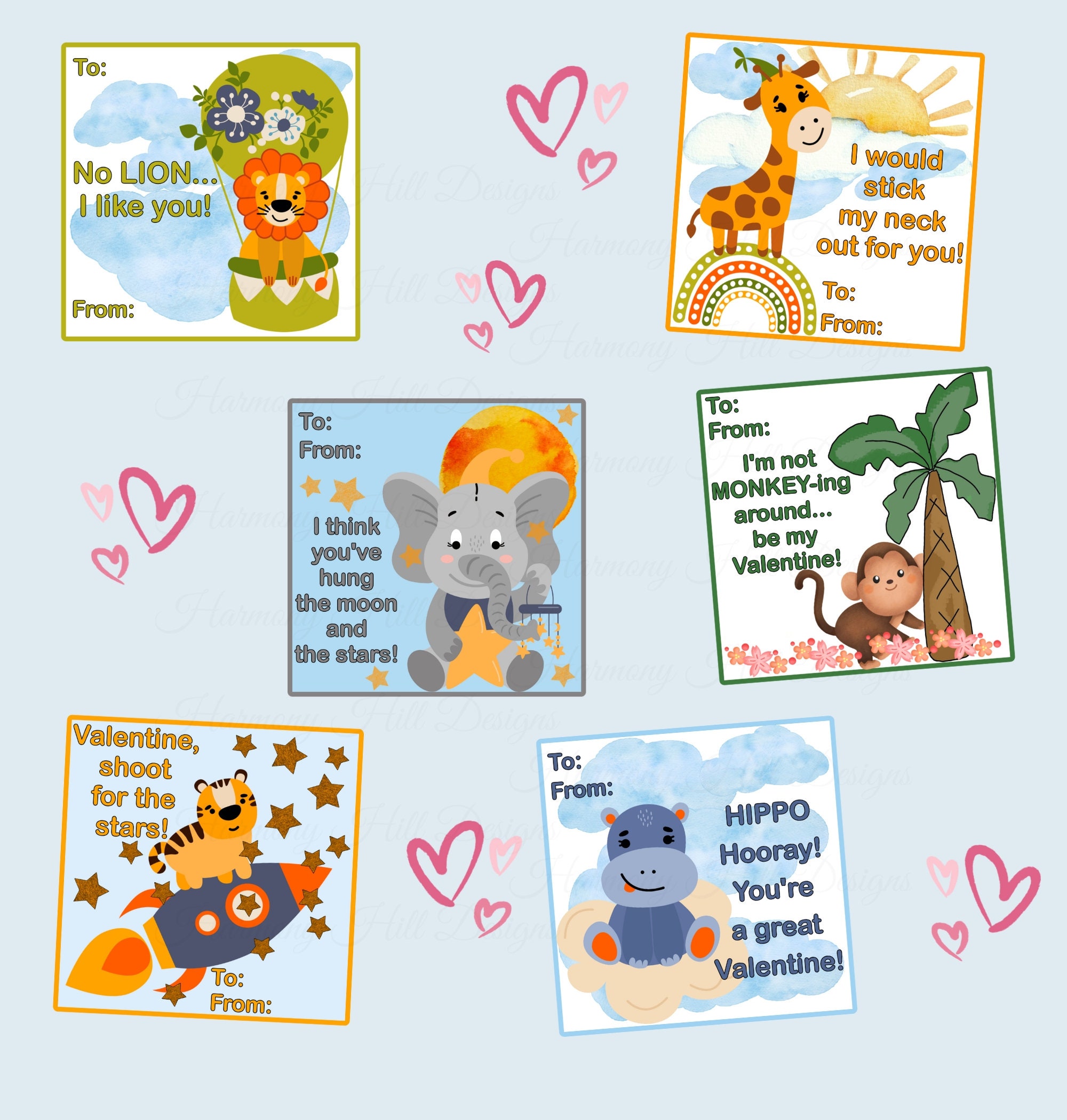 Jungle Valentine Cards, Kids Jungle Animals Valentines, Printable ...
