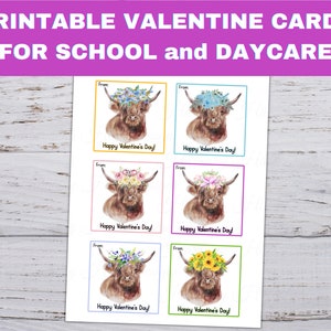 Highland Cow Valentine Cards, Printable Valentine Cards, Valentine ...