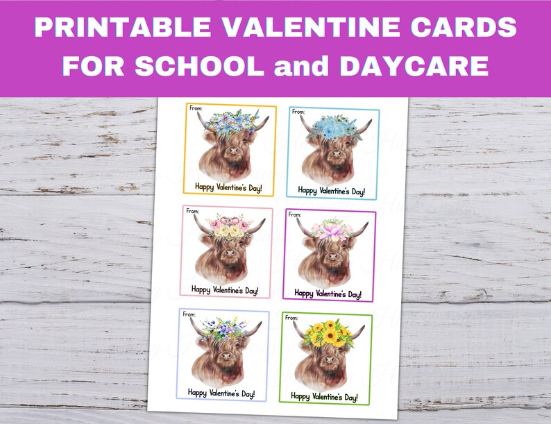 Highland Cow Valentine Cards, Printable Valentine Cards, Valentine ...