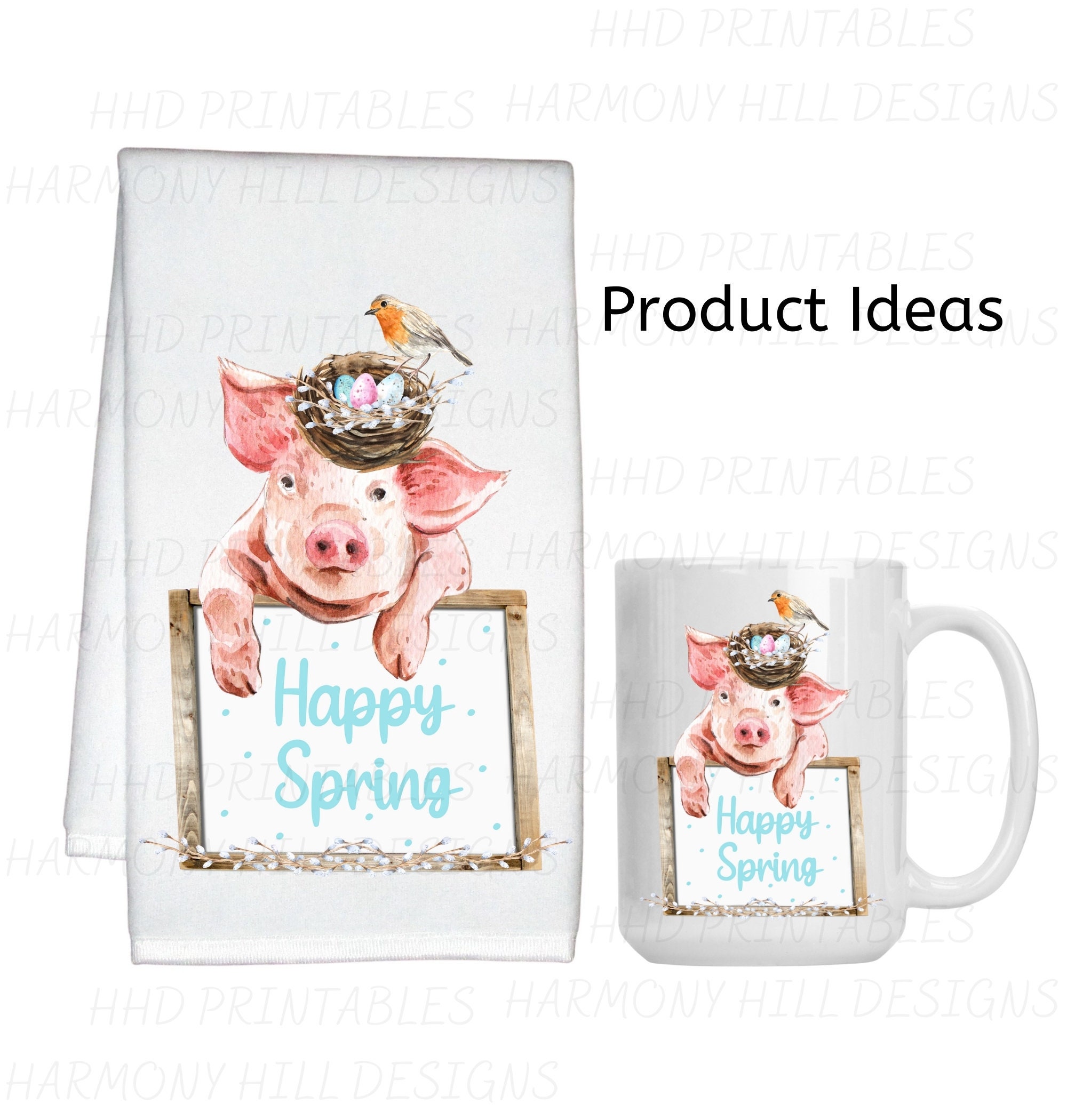 Spring Pig Print, Spring Pig Printable, Pig Sublimation, Pig Wall Art ...