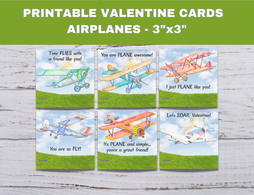 Airplane Valentine Cards, Printable Planes Valentine Cards, Classroom ...