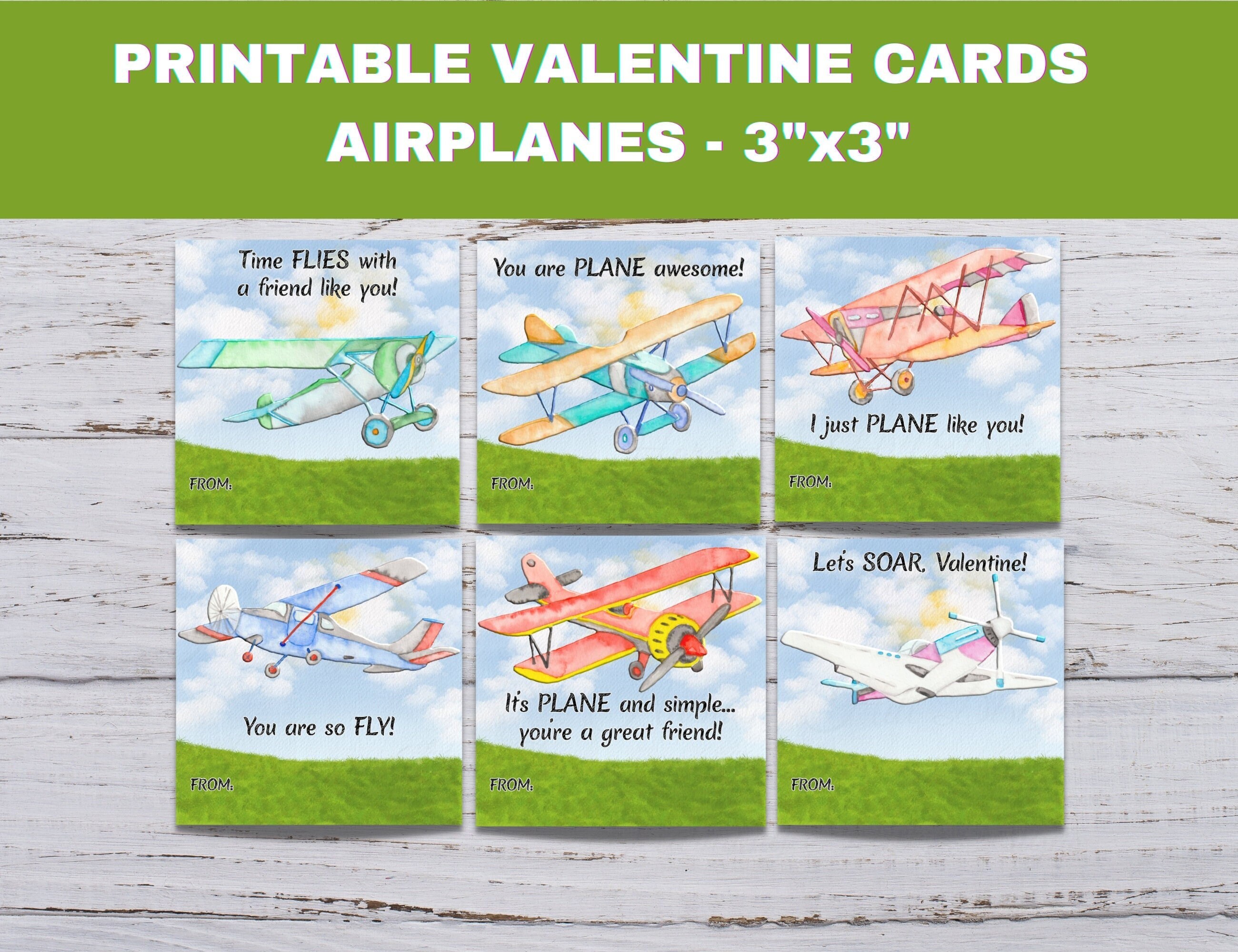 Airplane Valentine Cards, Printable Planes Valentine Cards, Classroom ...