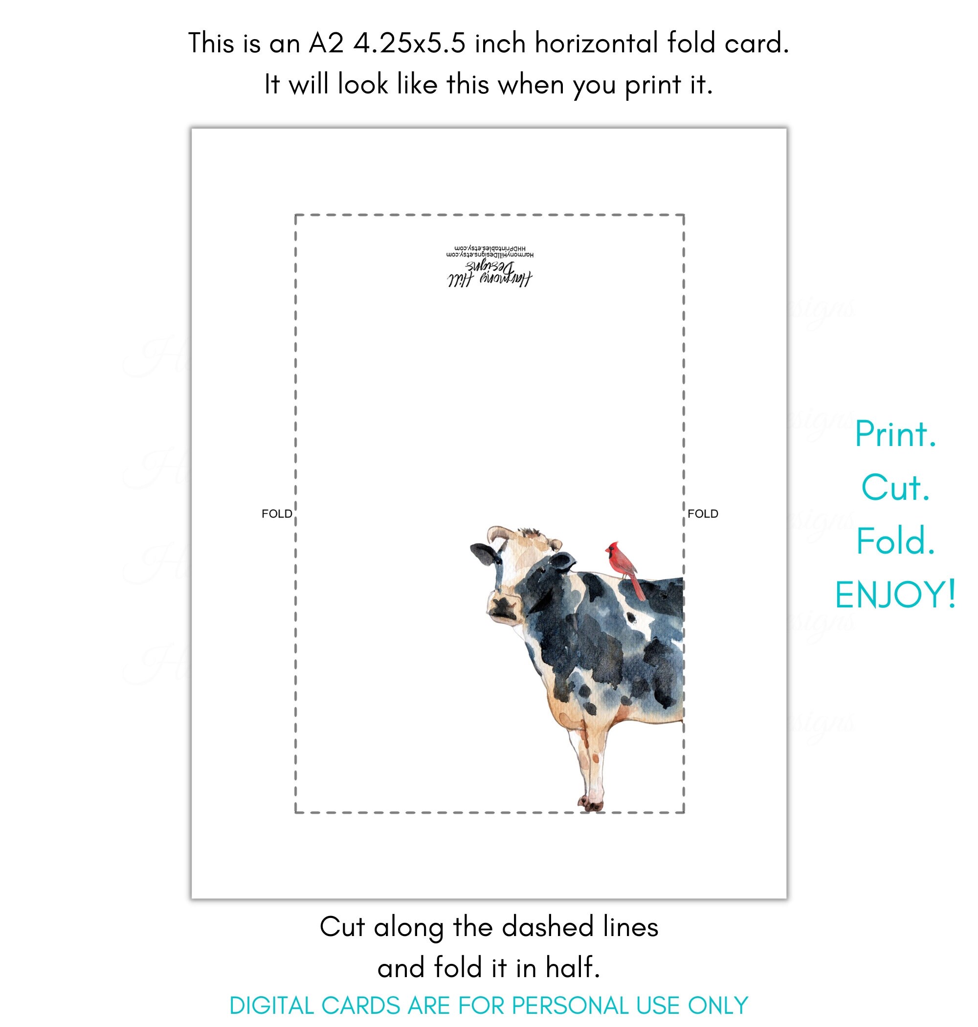 Cow Notecards, Printable Postcards, Cow Greeting Card, Blank Cow Cards ...
