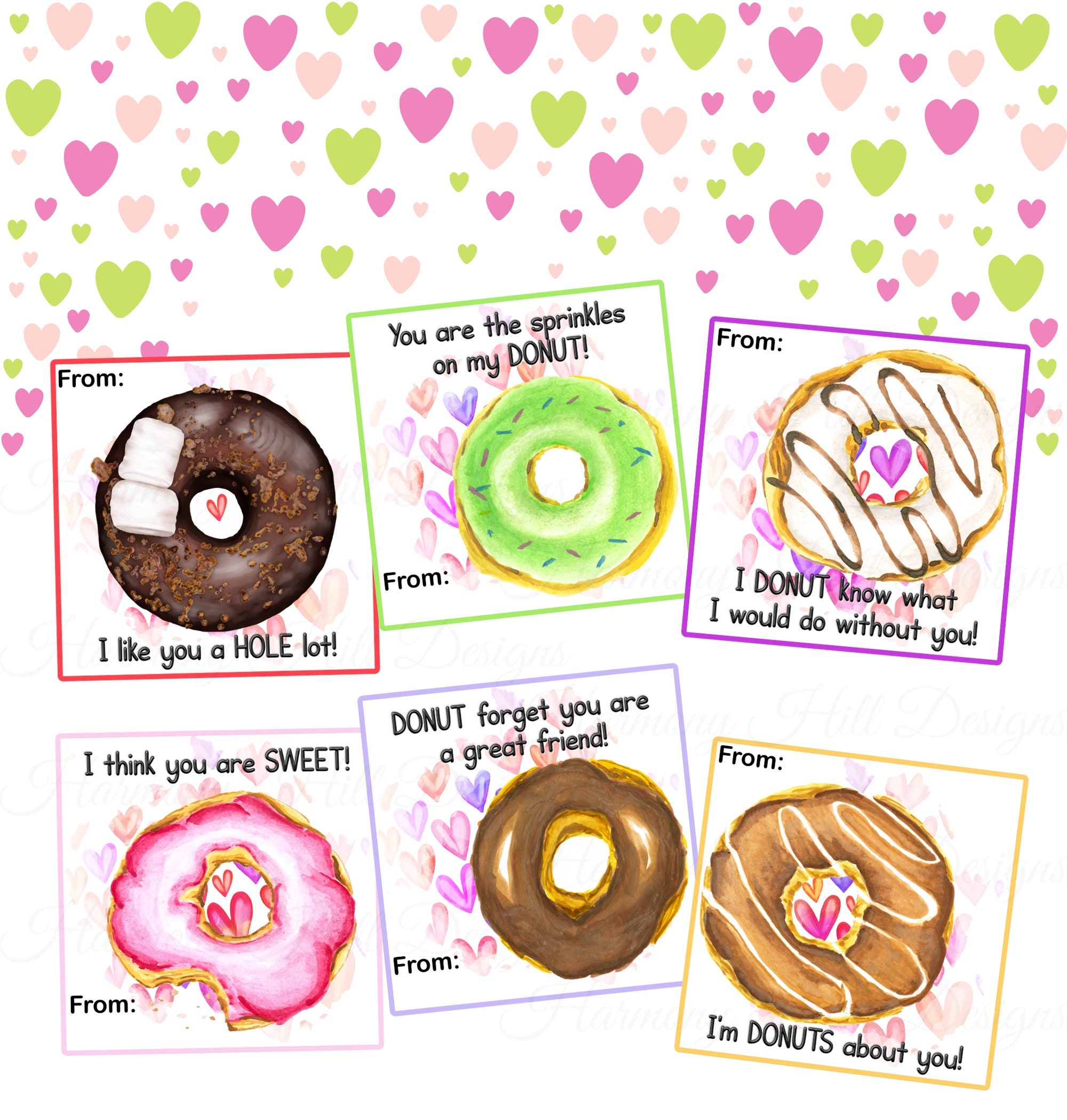 Donut Valentine Cards, Printable Donut Valentines, Printable Valentine ...