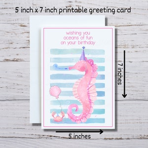 Ocean Birthday Card, Seahorse Birthday Card Printable, Kids Birthday ...