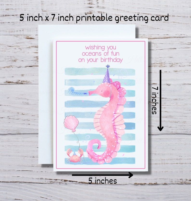Ocean Birthday Card, Seahorse Birthday Card Printable, Kids Birthday ...