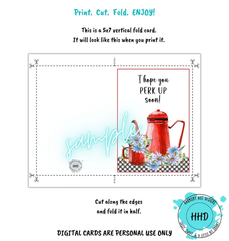 Coffee Get Well Card, Printable Get Well Card, I Hope You Perk up Soon ...