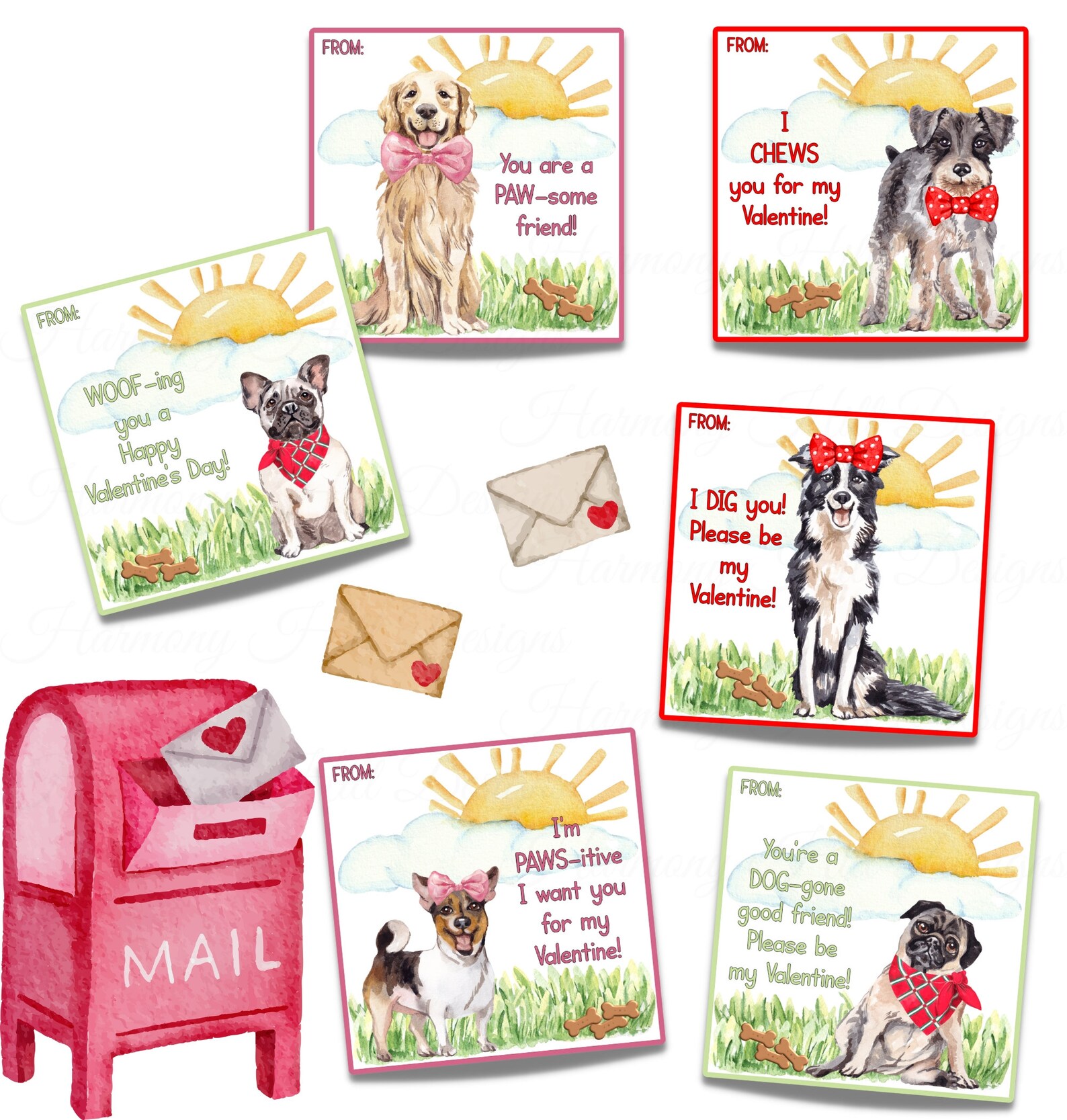 Dogs Valentine Cards, Printable Dog Valentine Cards, Classroom ...