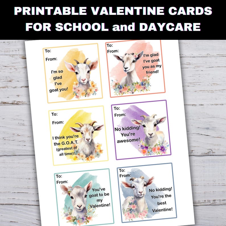 Goat Valentine Cards, Printable Goats Valentines, Printable Valentine ...