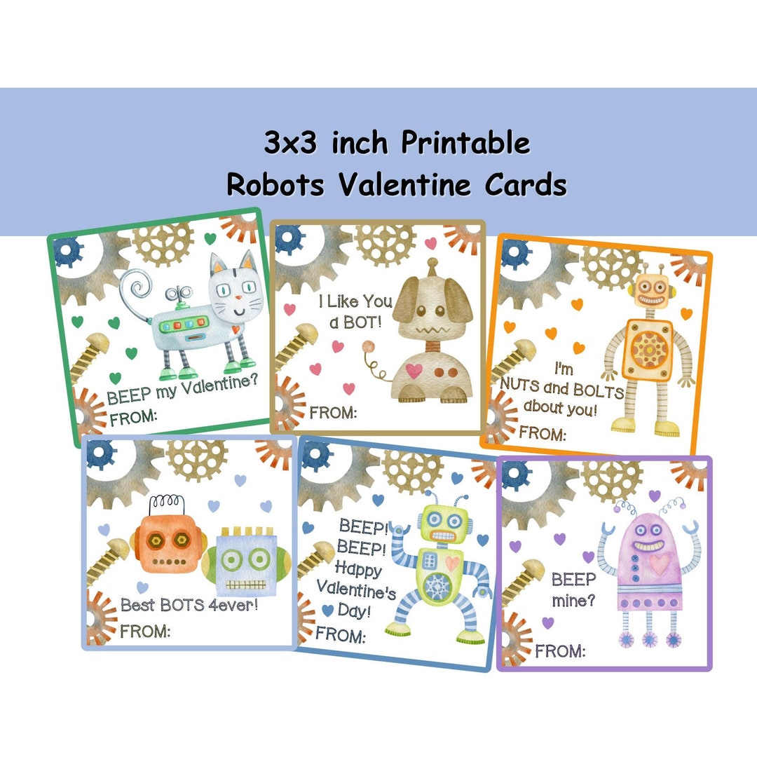 Robot Valentine Cards, Robot Cards, Printable Valentines, Classroom ...