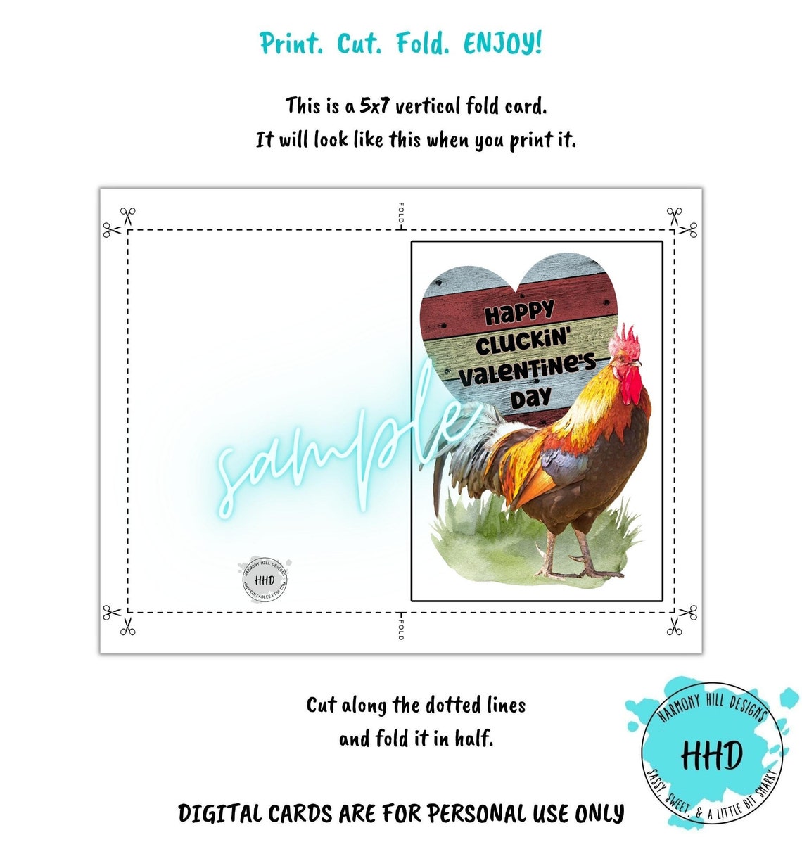 Rooster Valentine Card, Printable Rooster Valentine Card, Happy Cluckin ...