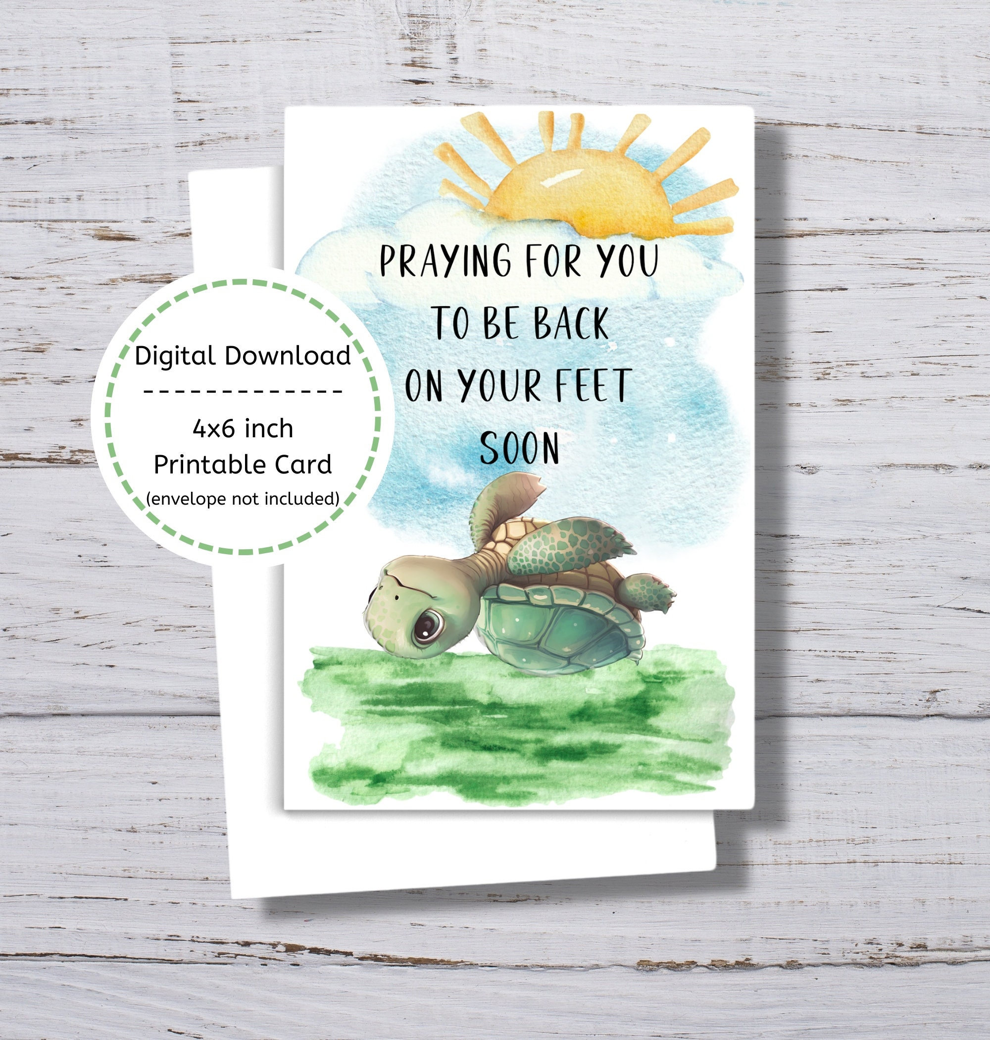 Get Well Card, Printable Feel Better Card, Turtle Get Well Card, Back ...