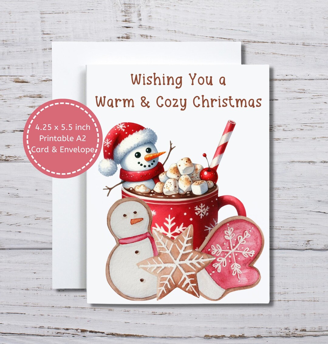Hot Cocoa Card, Hot Chocolate, Printable Christmas Card, Warm and Cozy ...