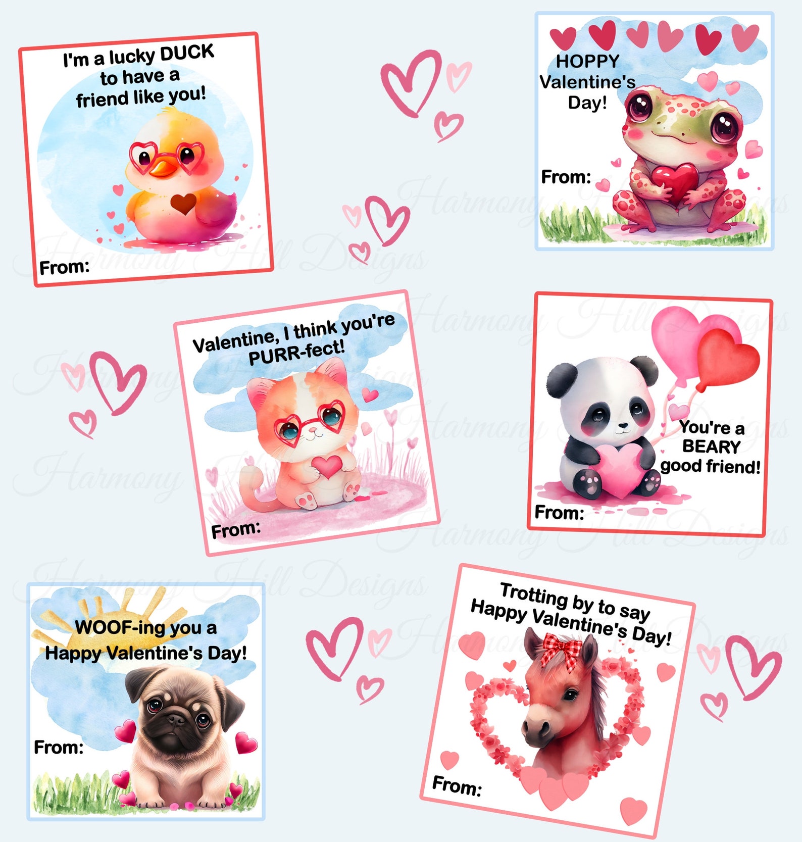 Animals Valentines Cards, Kids Animal Valentine, Printable Valentine ...