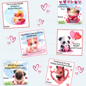 Animals Valentines Cards, Kids Animal Valentine, Printable Valentine ...