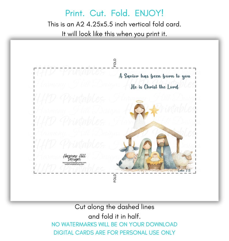 Nativity Card, Christian Card, Christmas Card, Baby Jesus in the Manger ...