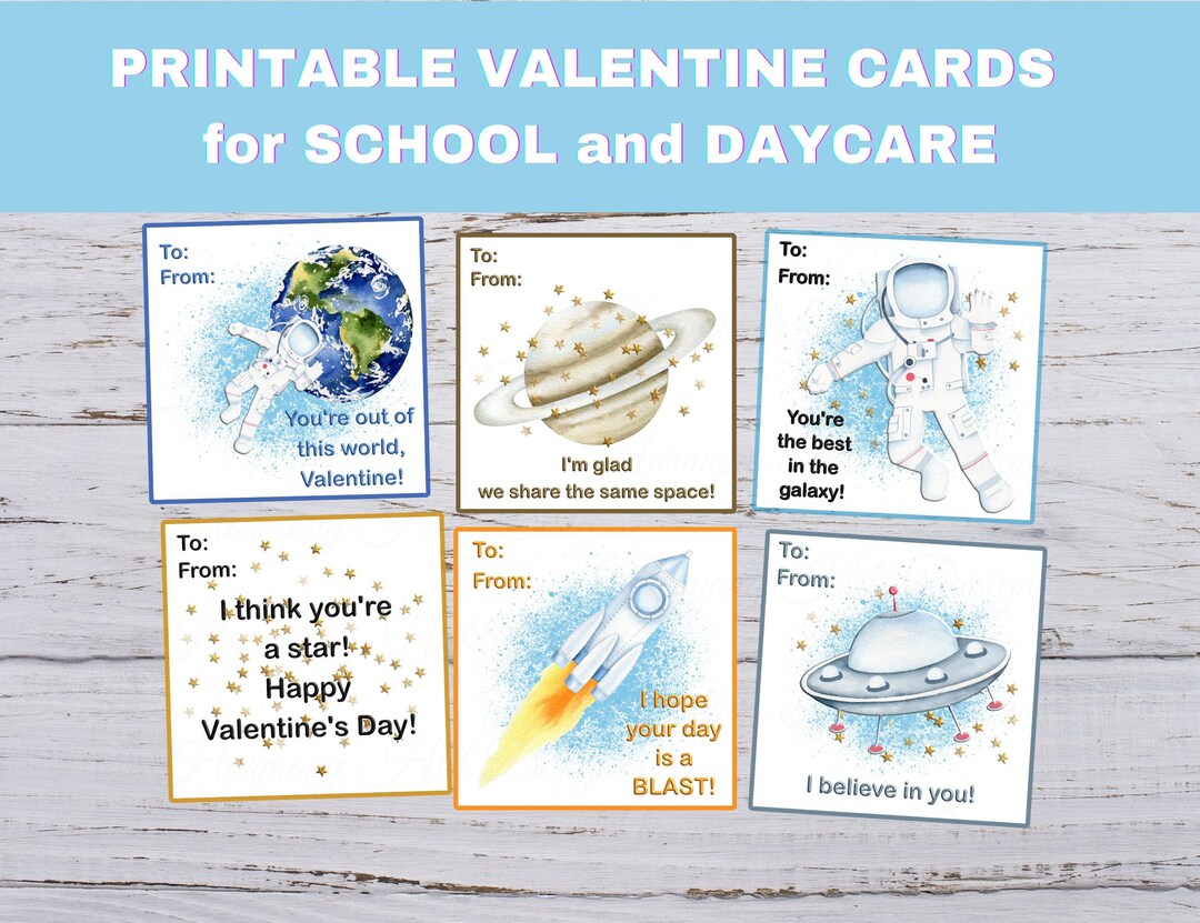 Outer Space Valentines for School, Printable Valentine Cards, Classroom ...