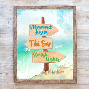 Beach Printable, Beach Signs Print, Mermaid Kisses Printable, Starfish ...