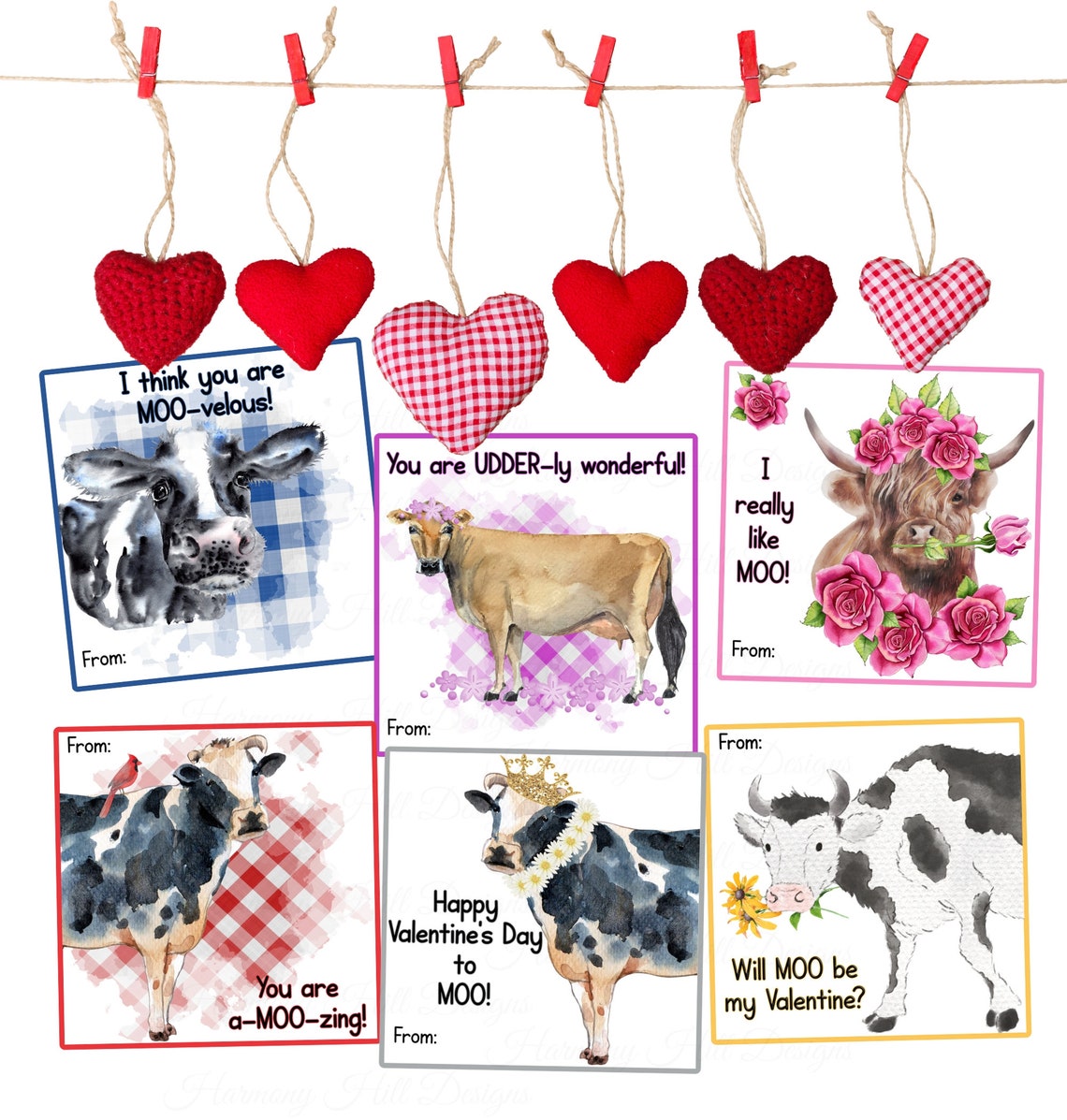 Cow Valentine Cards Printable Cow Valentines Printable Cow - Etsy