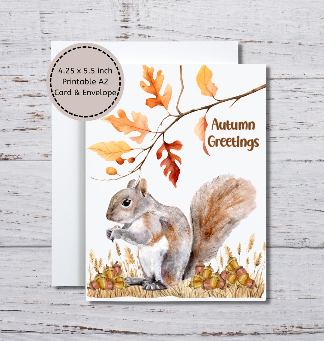 Printable Fall Card, Squirrel Card, for Him, for Her, for Friend ...