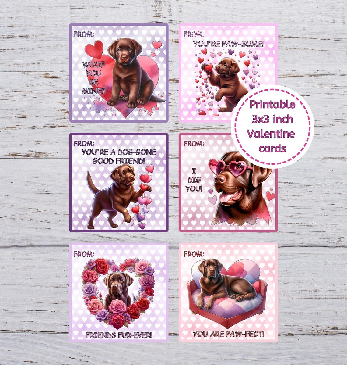 Dog Valentine Cards, Chocolate Lab Cards, Printable Valentines ...