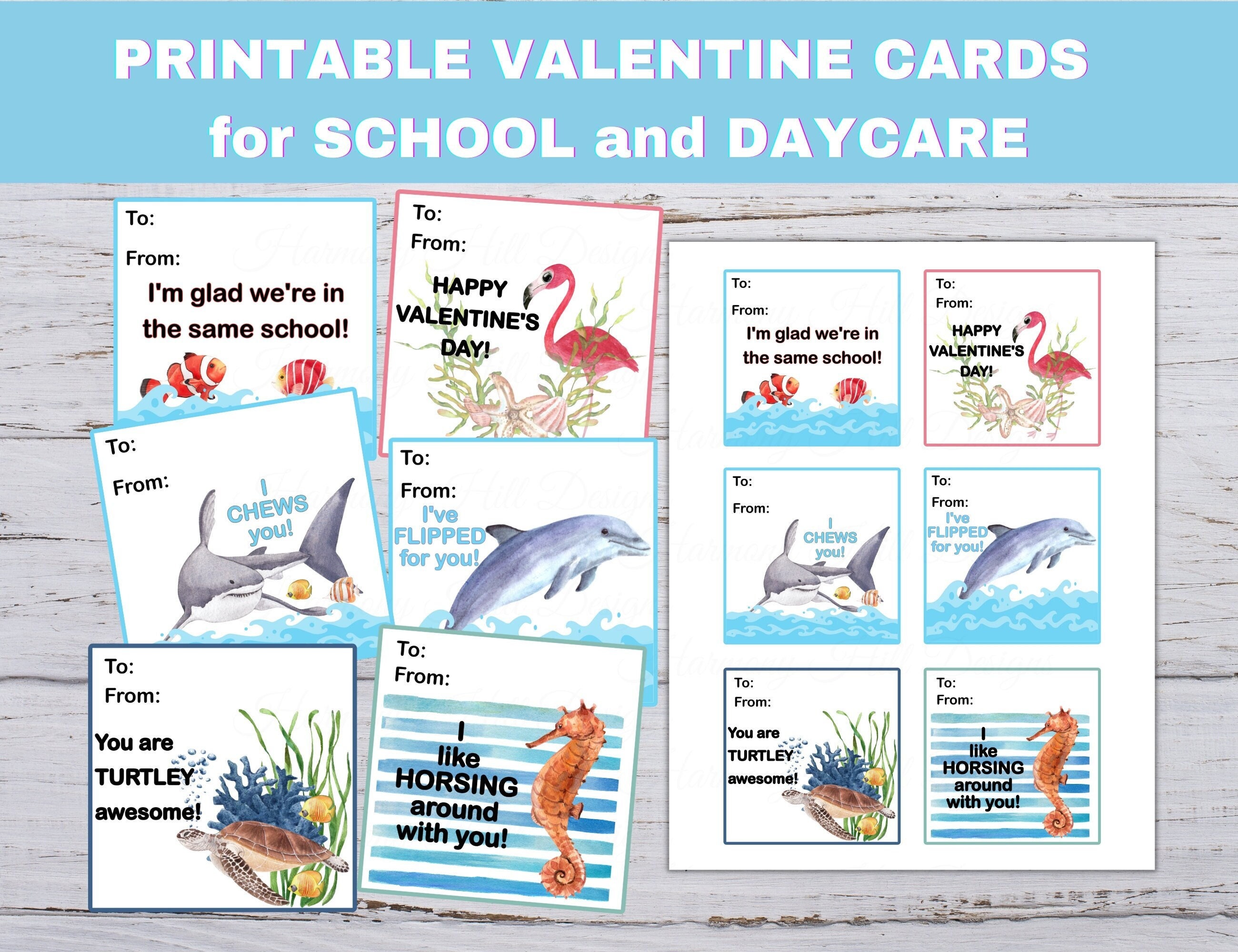 Ocean Valentine's Day Cards, Valentines for School, Printable Valentine ...