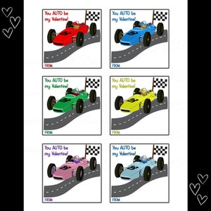 Race Car Valentines, Printable Valentine Cards for School, Classroom ...