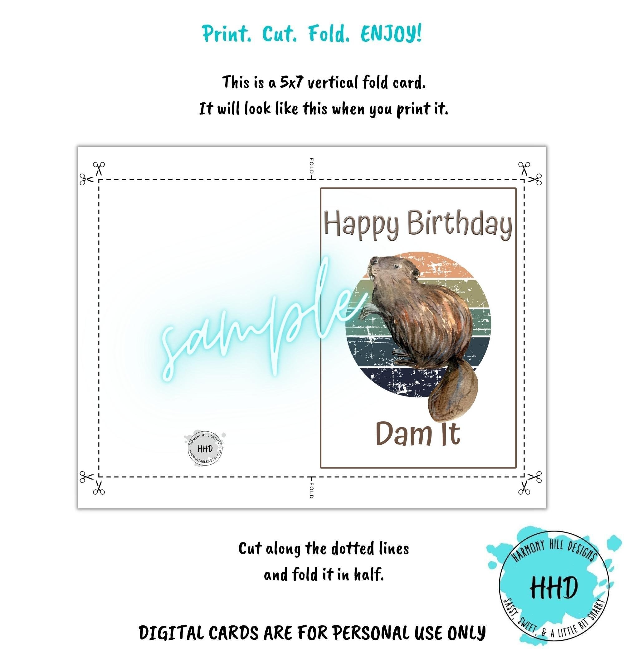 Beaver Dam It, Beaver Birthday Card, Beaver Happy Birthday Dam It ...