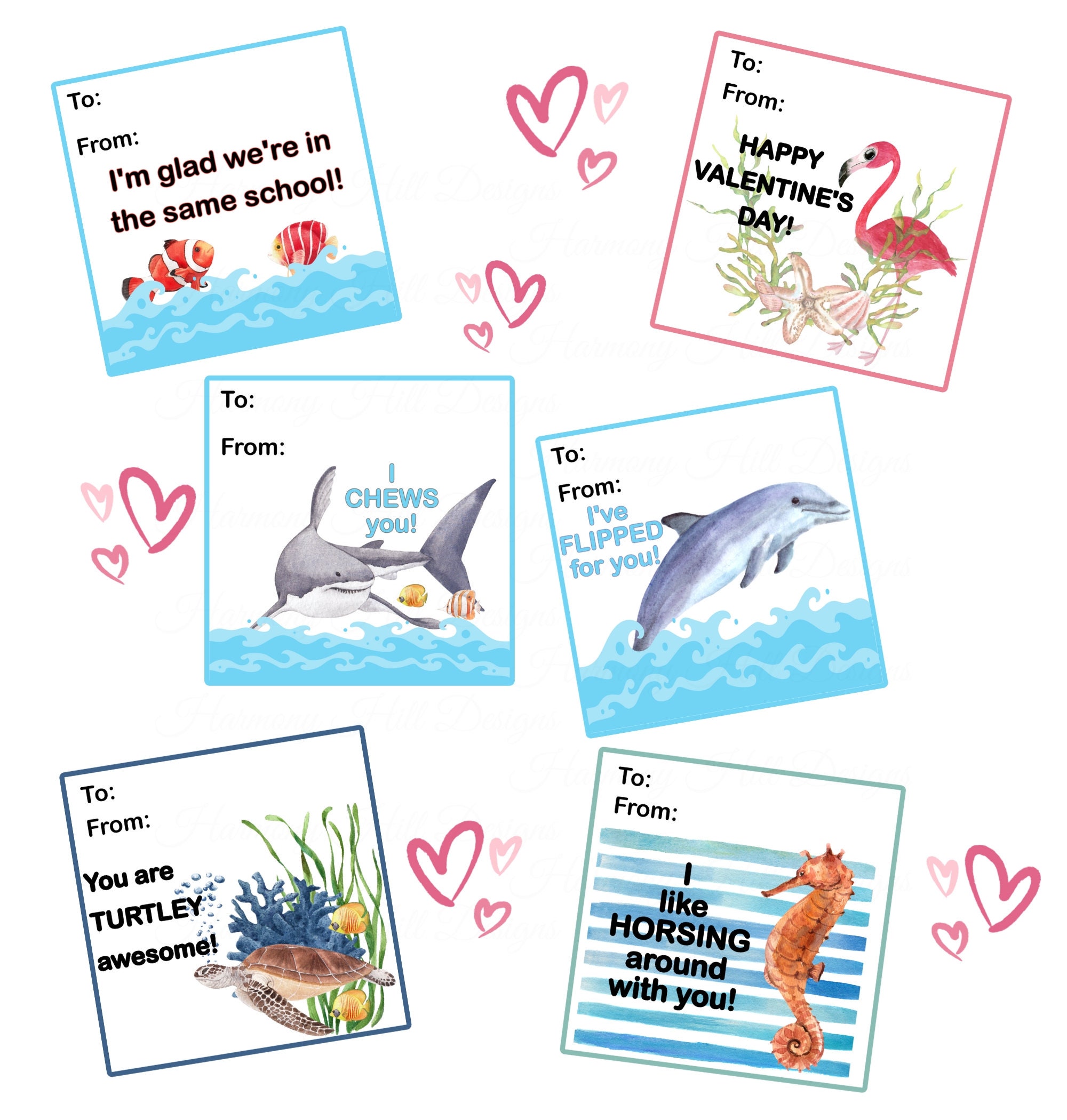Ocean Valentine's Day Cards, Valentines for School, Printable Valentine ...