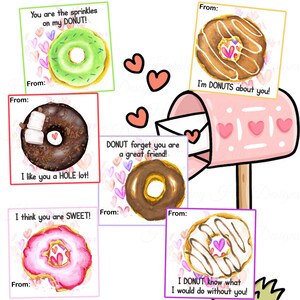 Donut Valentine Cards, Printable Donut Valentines, Printable Valentine ...