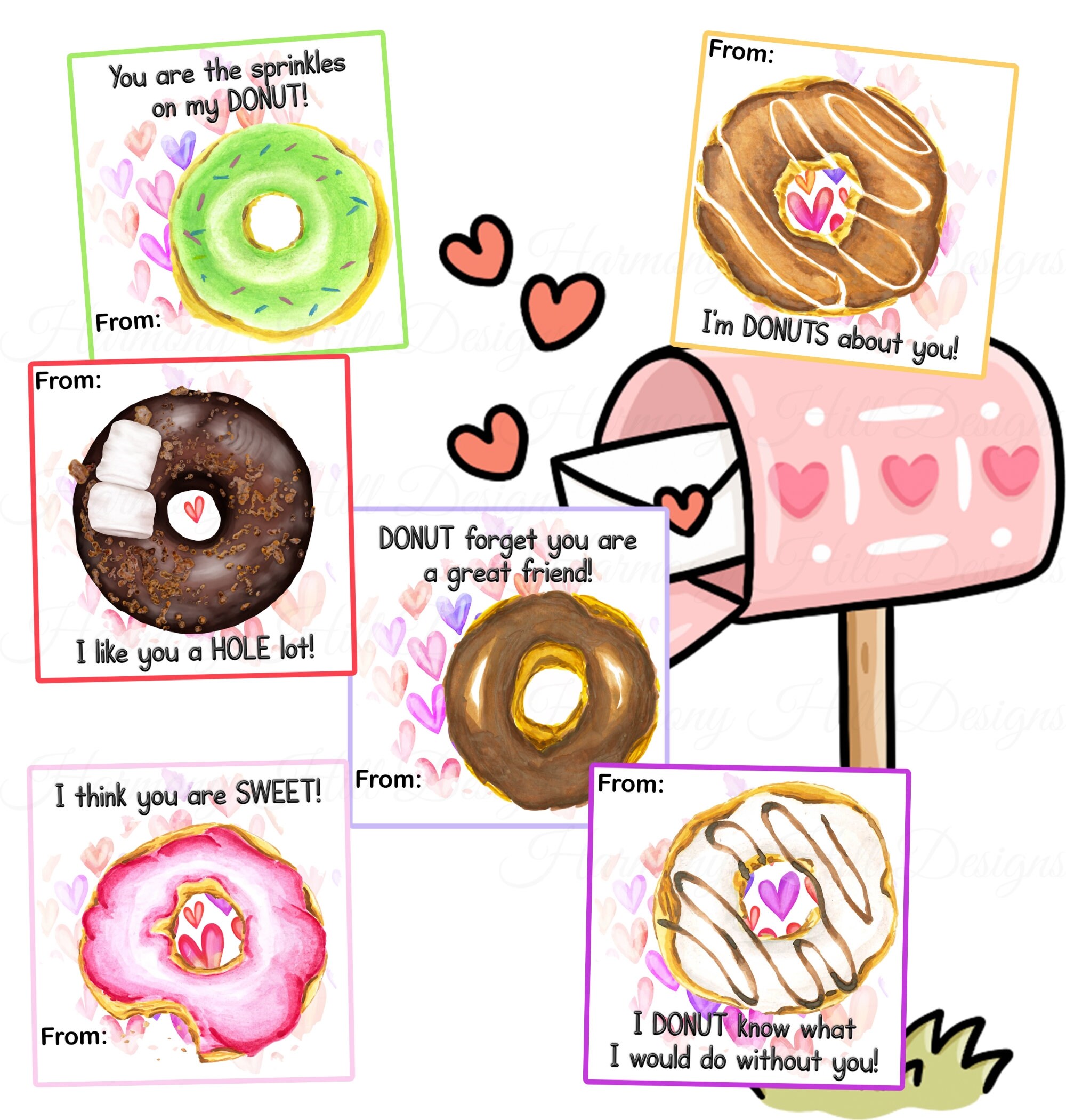 Donut Valentine Cards, Printable Donut Valentines, Printable Valentine ...
