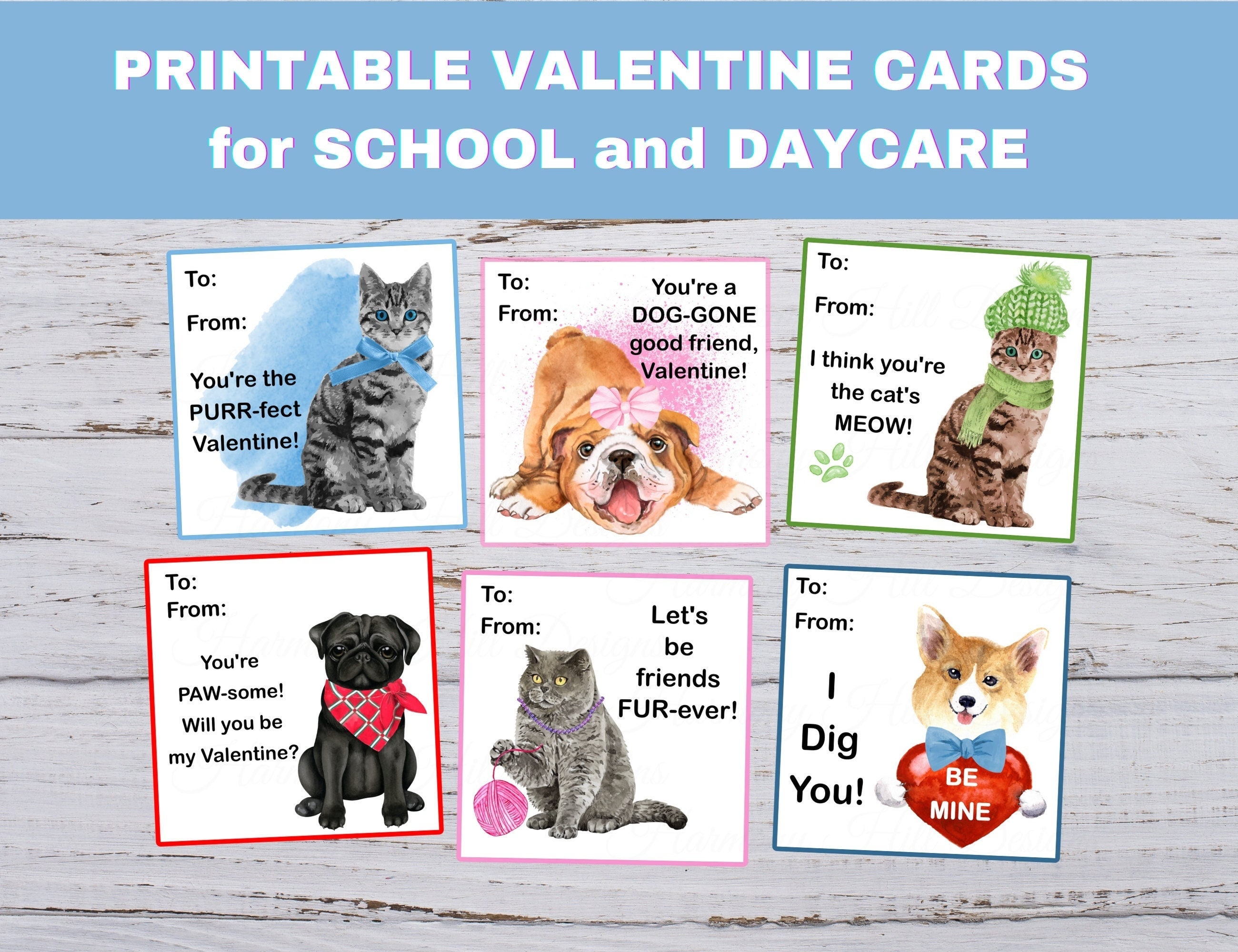 Dog Cat Valentine's Day Cards for School Printable - Etsy