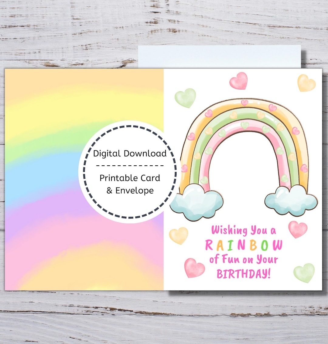 Rainbow Birthday Card, Printable Rainbow Card, Boho Rainbow, Card and ...