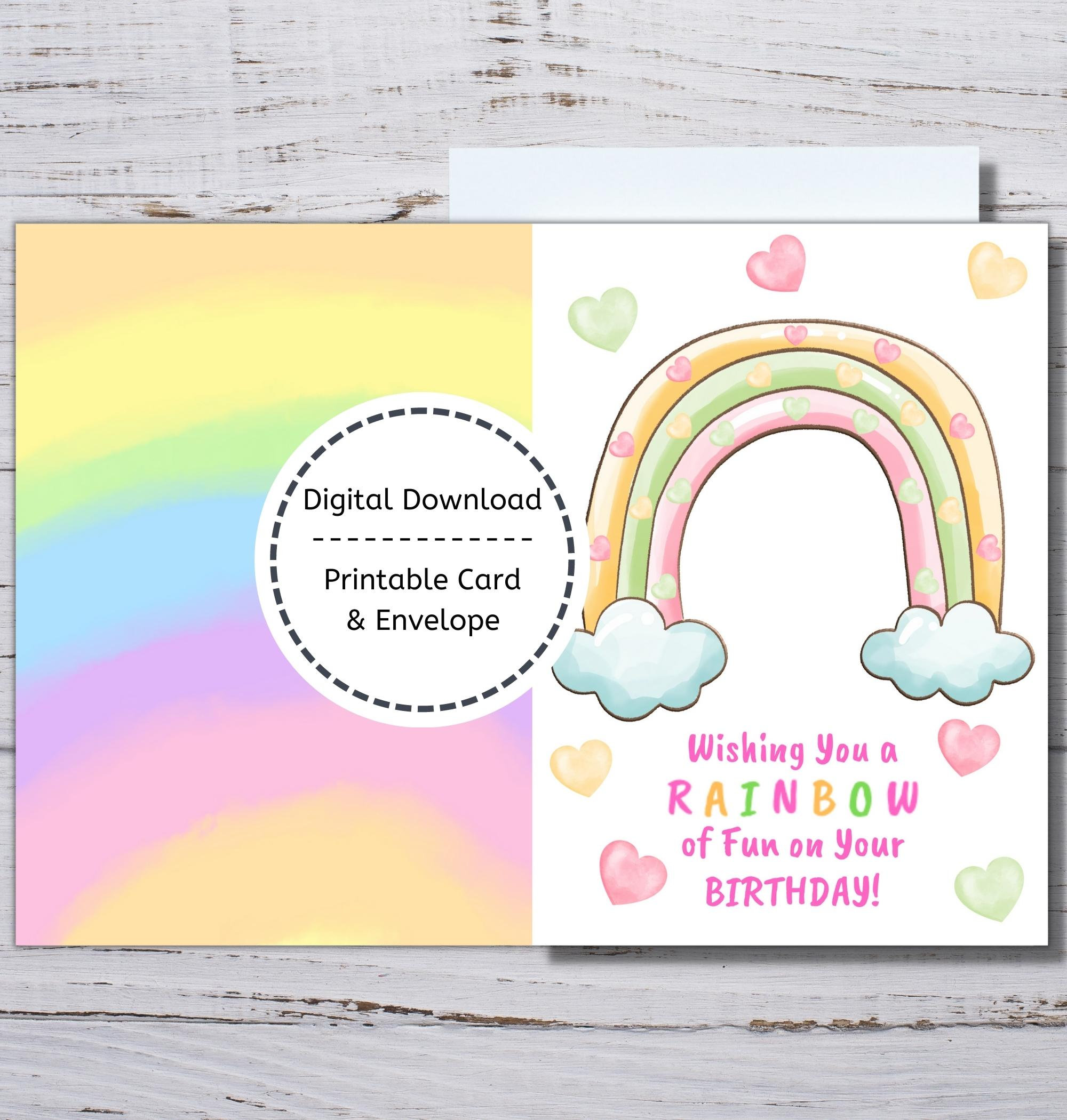 Rainbow Birthday Card, Printable Rainbow Card, Boho Rainbow, Card and ...