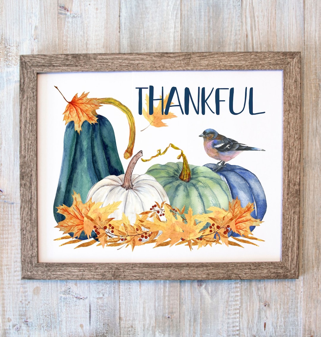 Thankful Printable, Thankful Print, Pumpkins Printable, Fall Wall Art ...