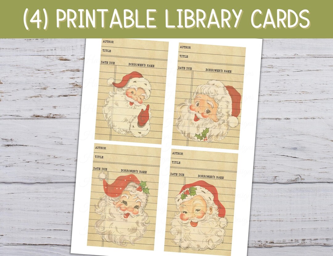 Vintage Santa Library Cards Printable, Retro Santa Library Cards ...