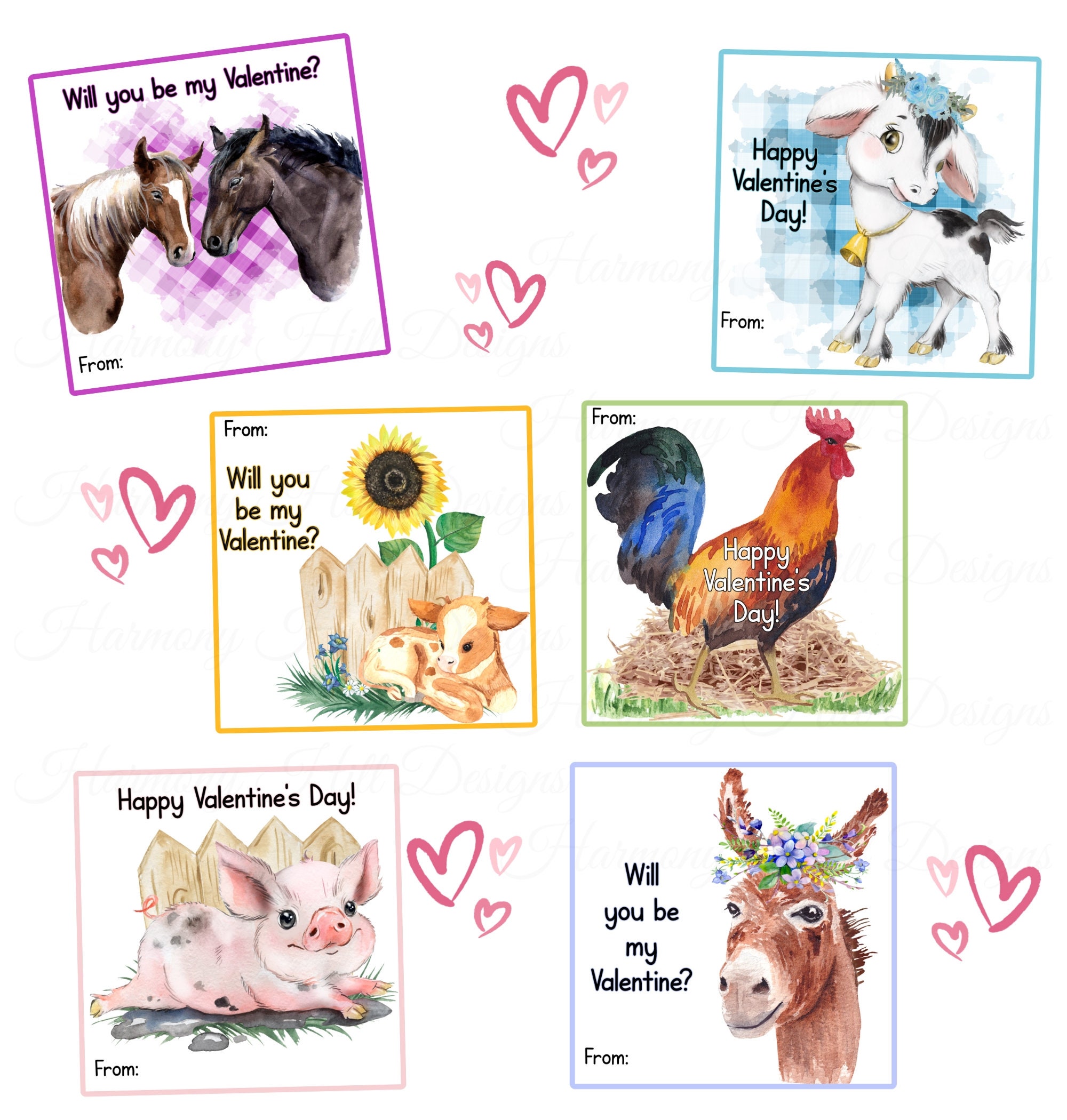 Farm Animal Valentine Cards, Printable Farm Animal Valentines ...