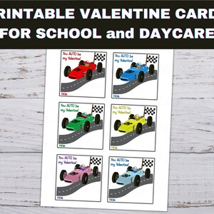 Race Car Valentines, Printable Valentine Cards for School, Classroom ...