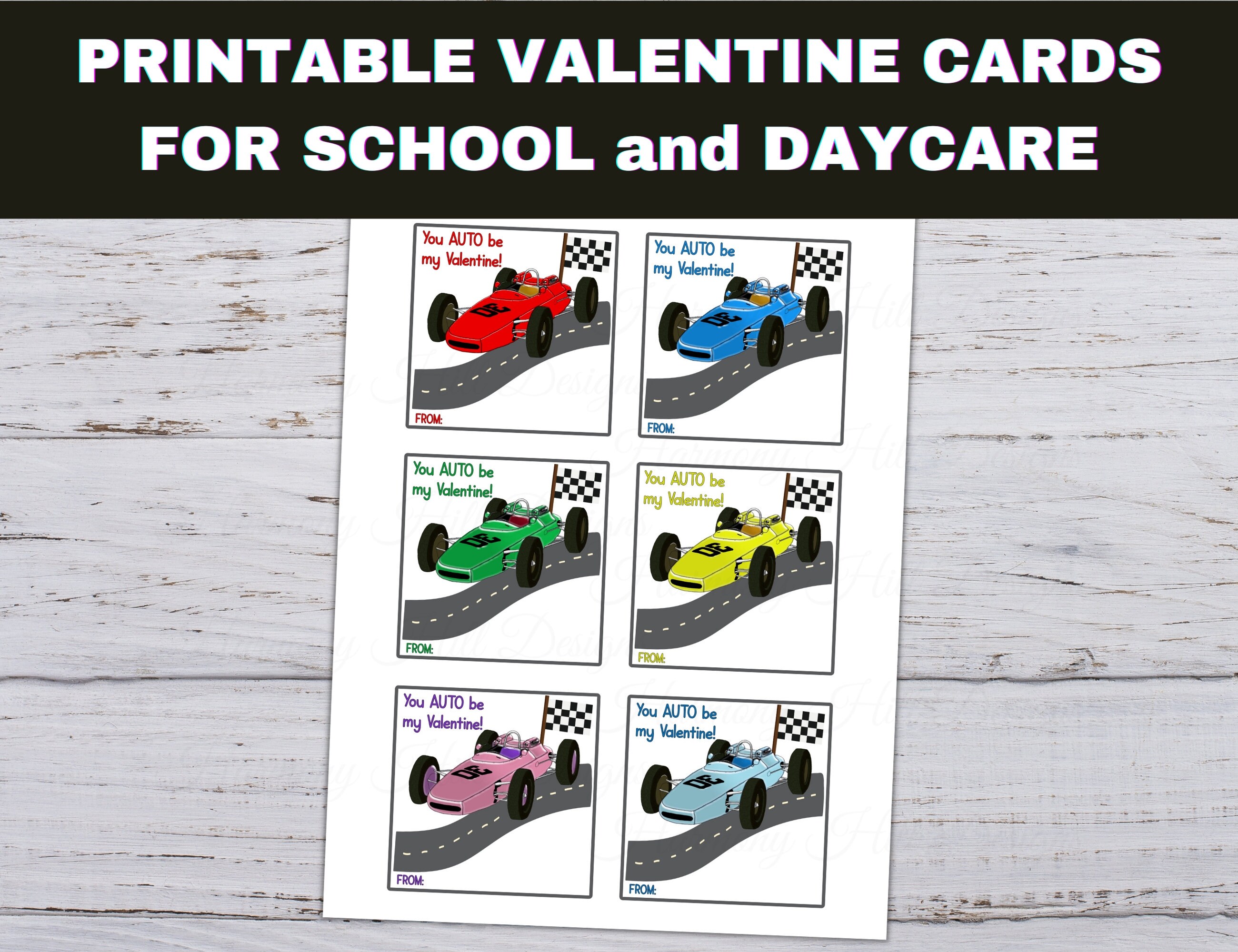 Race Car Valentines, Printable Valentine Cards for School, Classroom ...
