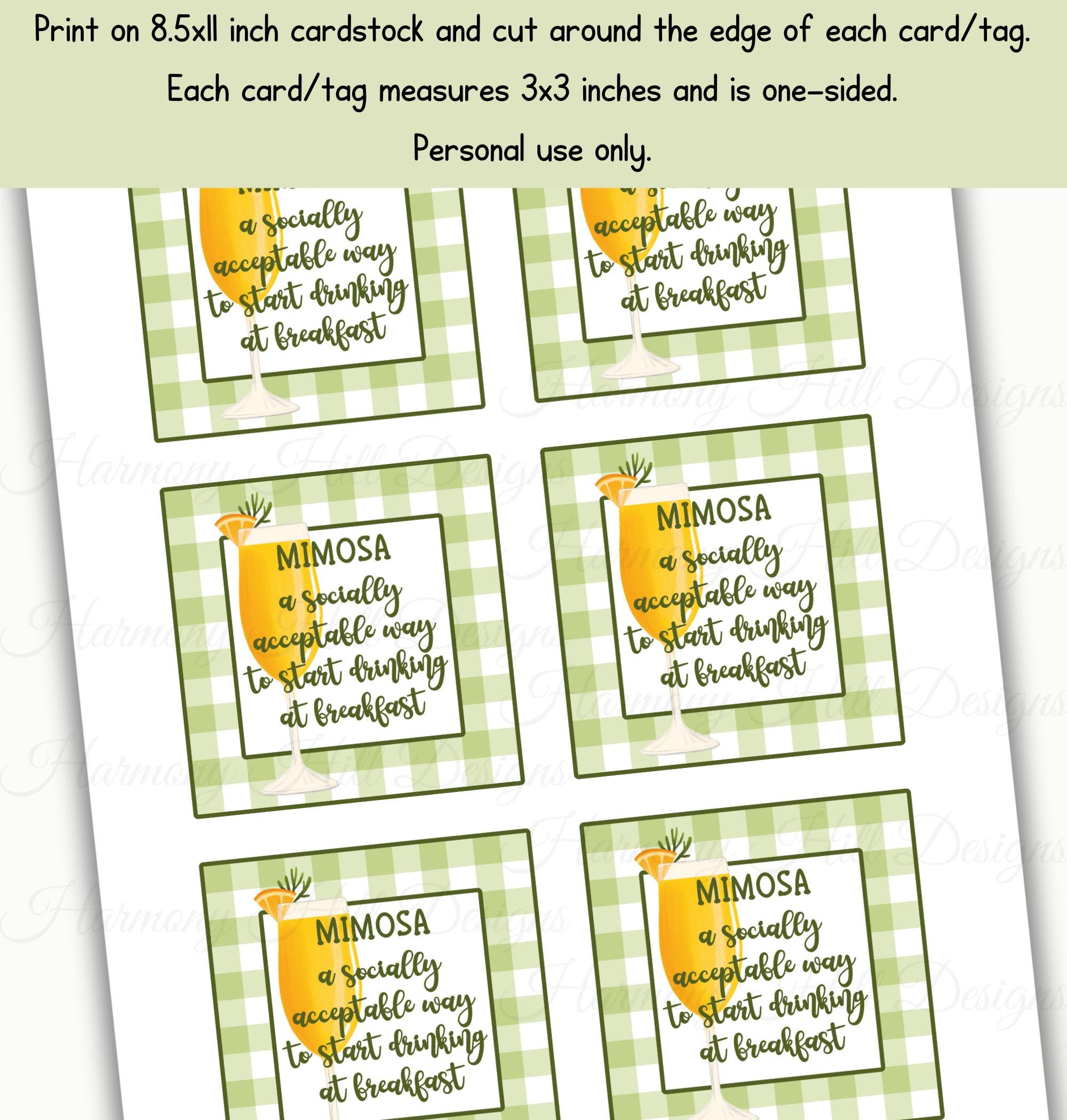 Mimosa Gift Tag, Printable Gift Tag, Mimosa Label, Mimosa Favor Tag ...
