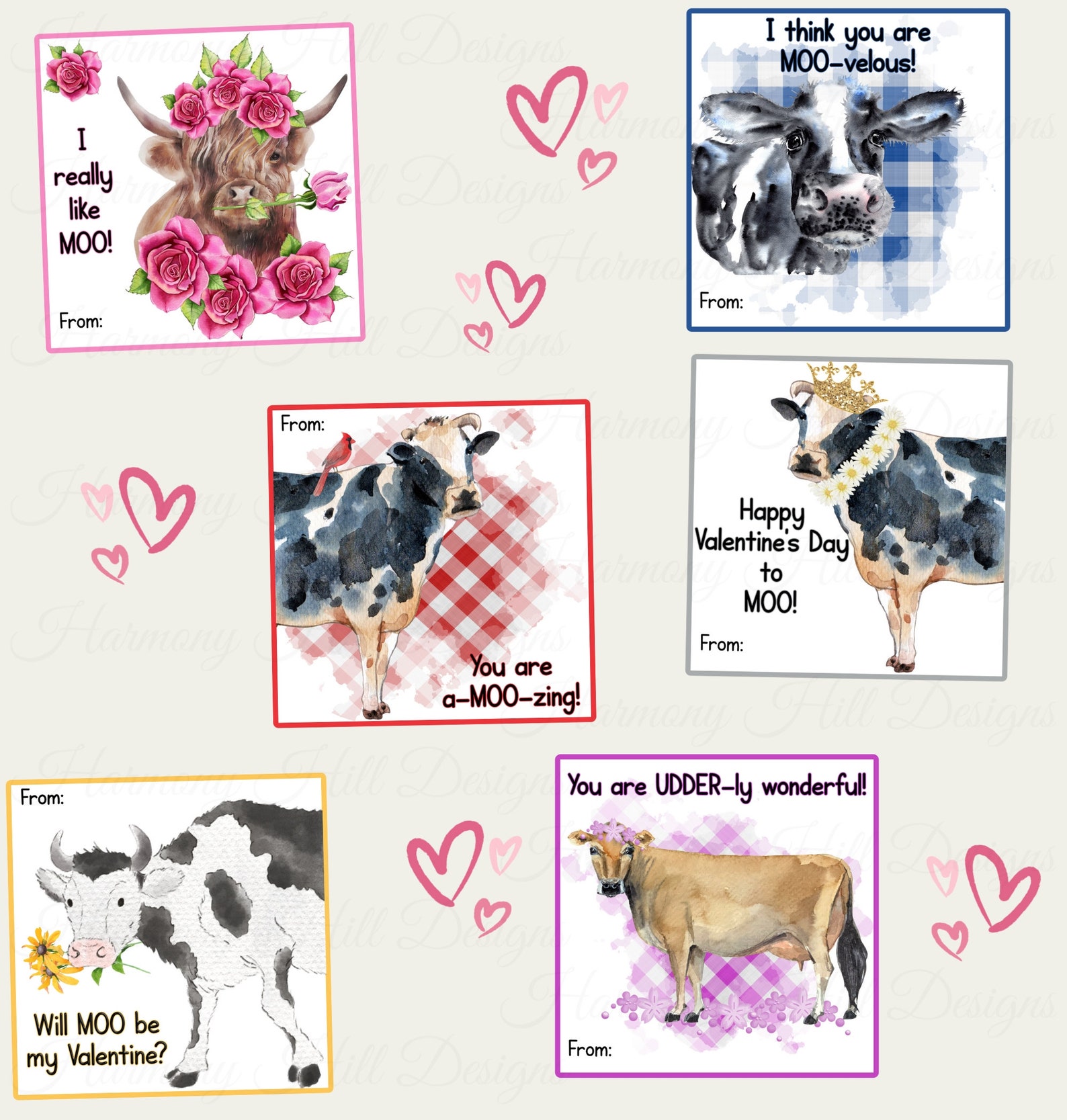 Cow Valentine Cards, Printable Cow Valentines, Printable Cow Valentine ...