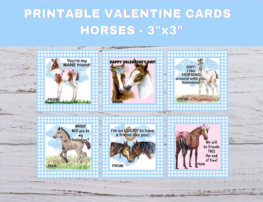 Horse Valentine Cards, Printable Valentine Cards for School, Classroom ...