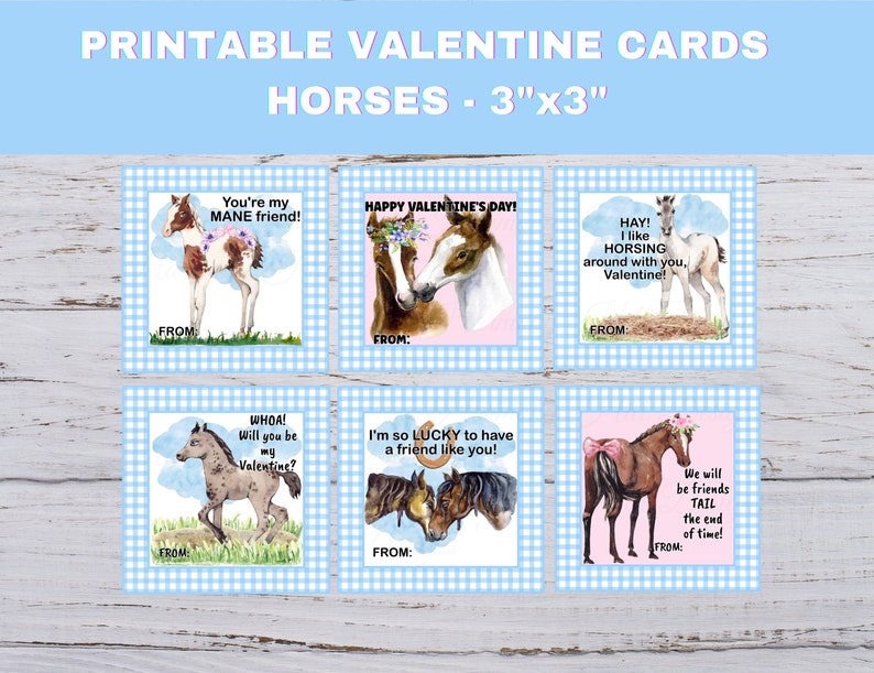 Horse Valentine Cards, Printable Valentine Cards for School, Classroom ...
