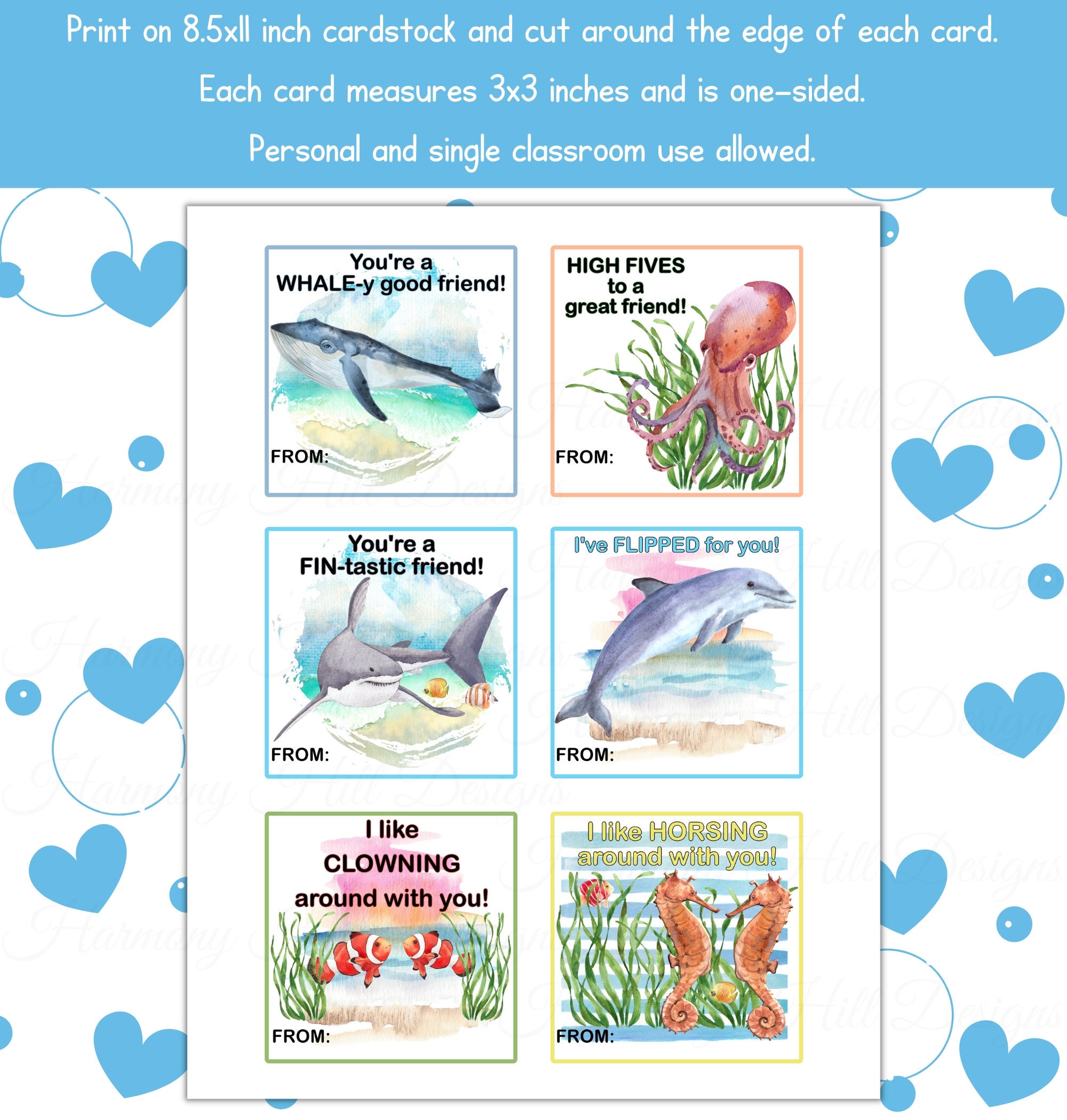 Ocean Valentine's Cards, Printable Ocean Valentines, Valentine Cards ...