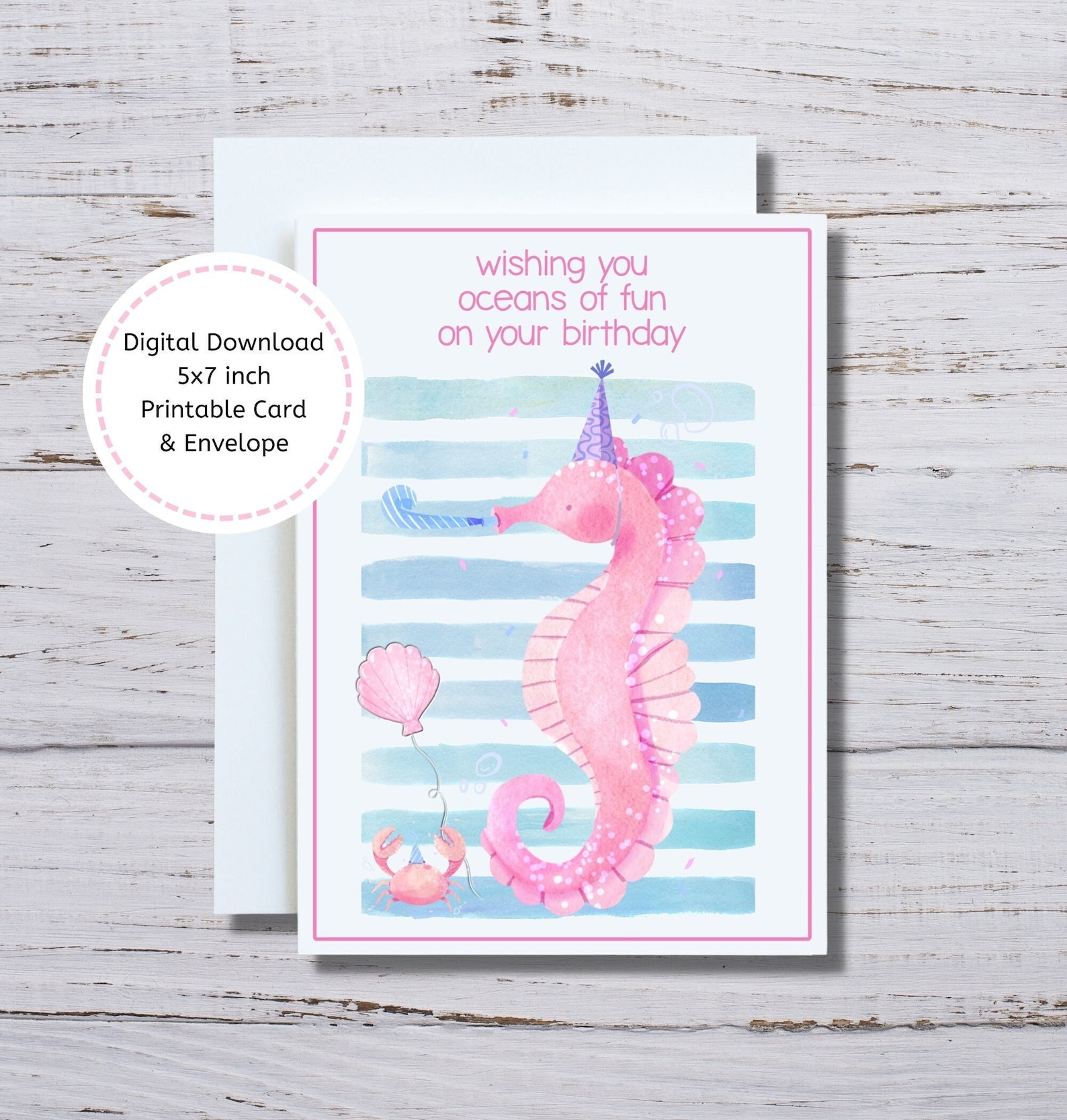 Ocean Birthday Card, Seahorse Birthday Card Printable, Kids Birthday ...