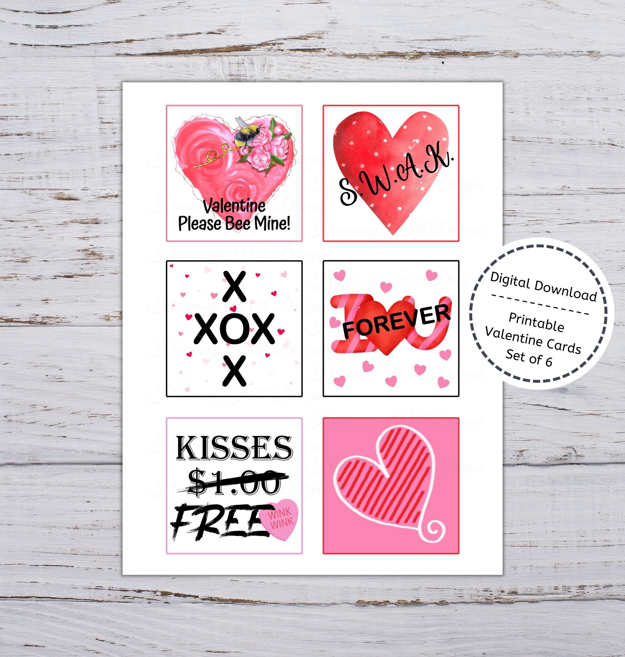 Valentine Cards, Printable 3x3 Cards, Tiered Tray Art, School Valentine ...