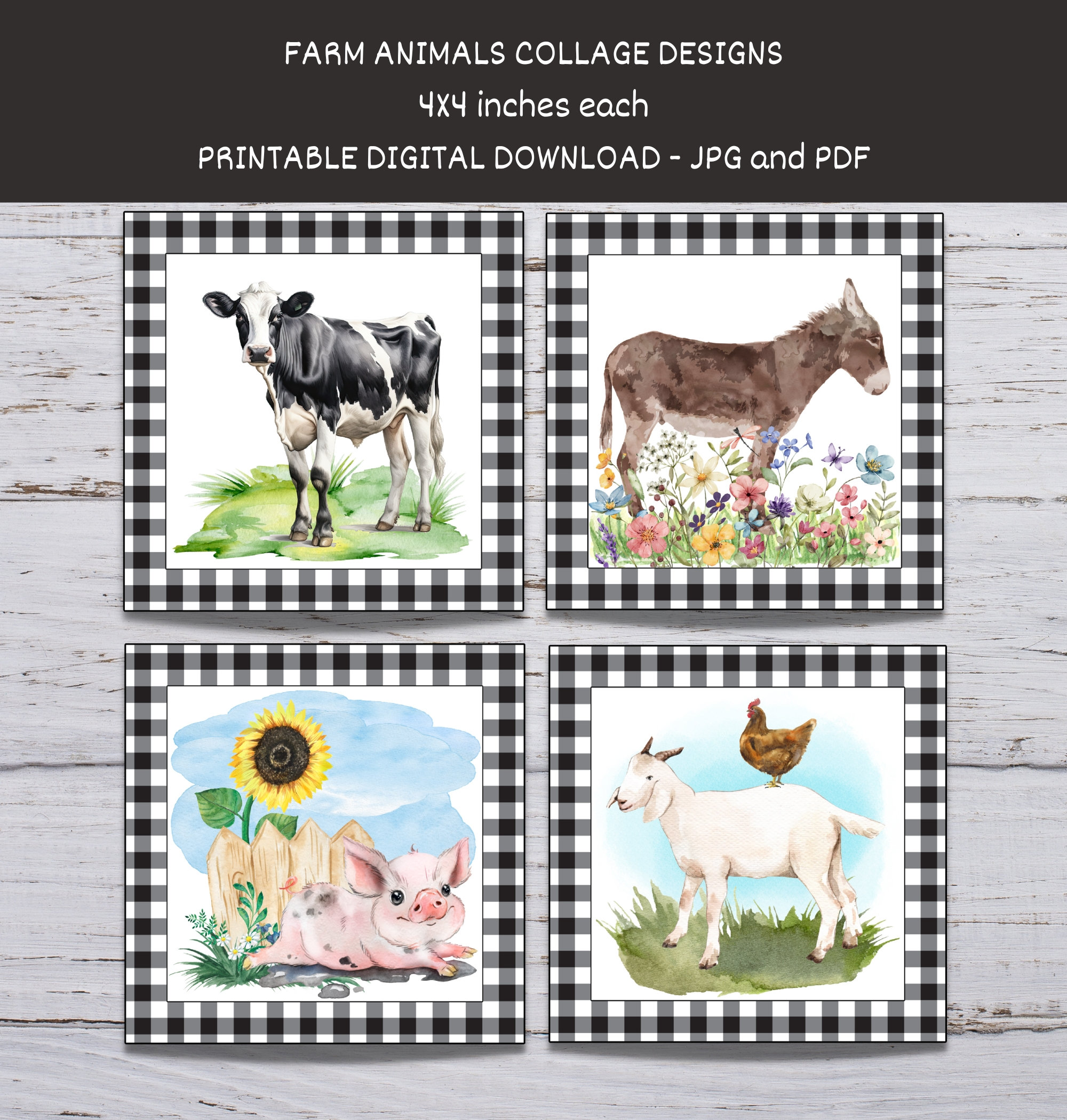 Farm Animal Collage Sheets, Printable Farm Clipart, Cow Design, Pig ...