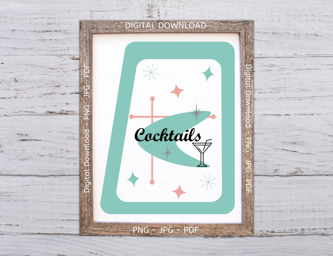 MCM Cocktails Sign PNG, Mid Century Modern Cocktails Printable Wall ...