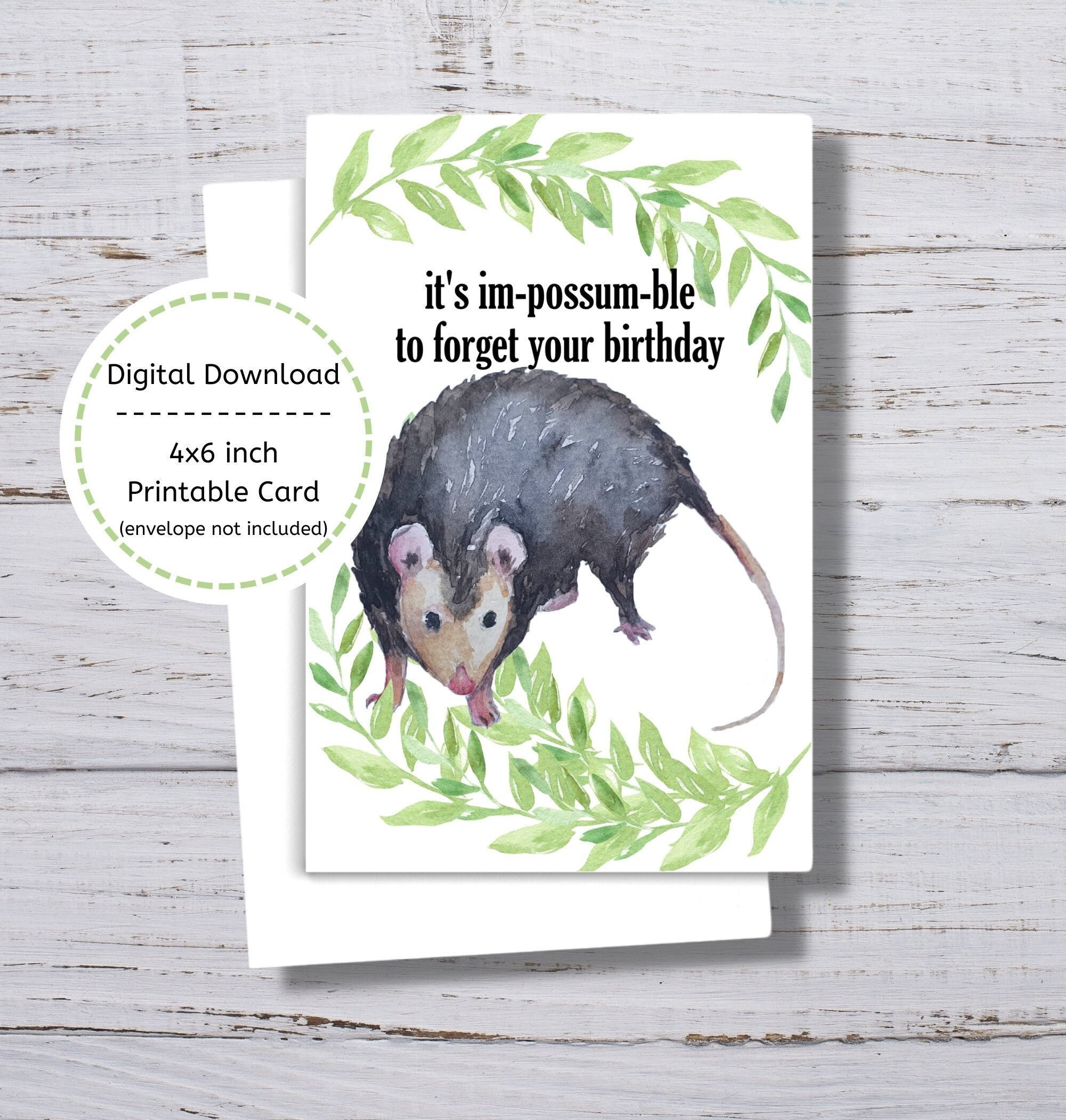 Possum Birthday Card, Printable Possum Birthday Card, It's Im-possum-ble to Forget Your Birthday ...