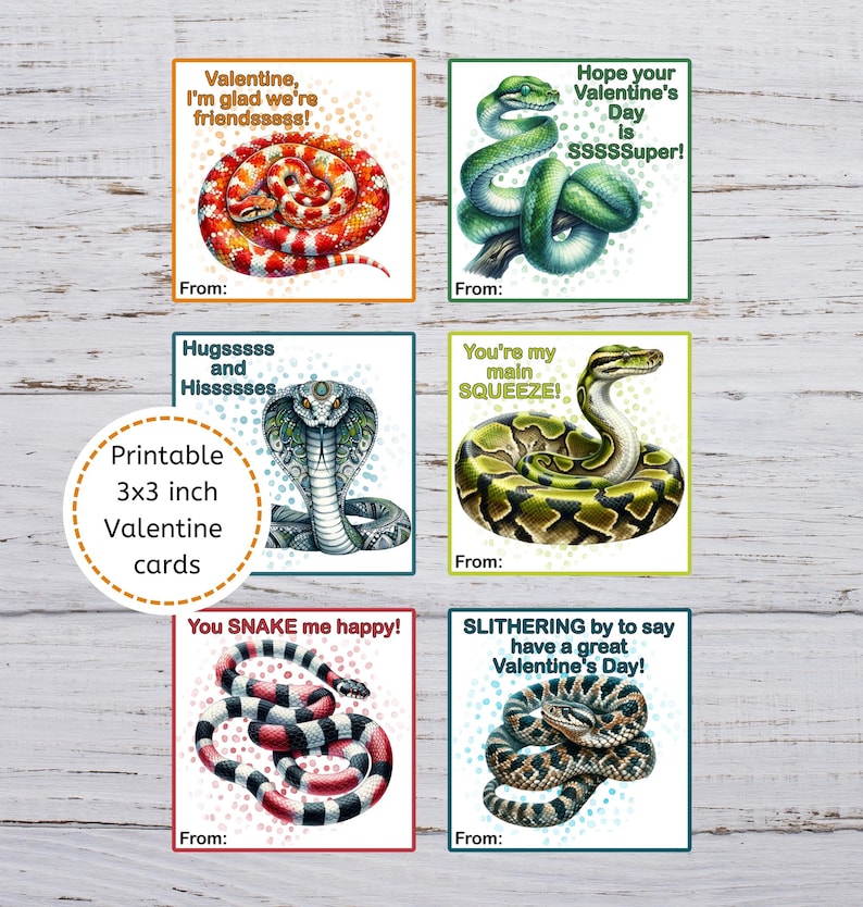 Snake Valentines, Printable Snakes Vday Cards, Printable Valentine ...